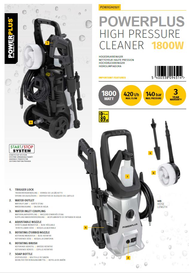 POWERPLUS HIGH PRESSURE CLEANER 1800W - POWXG90501 – Tooltech ...